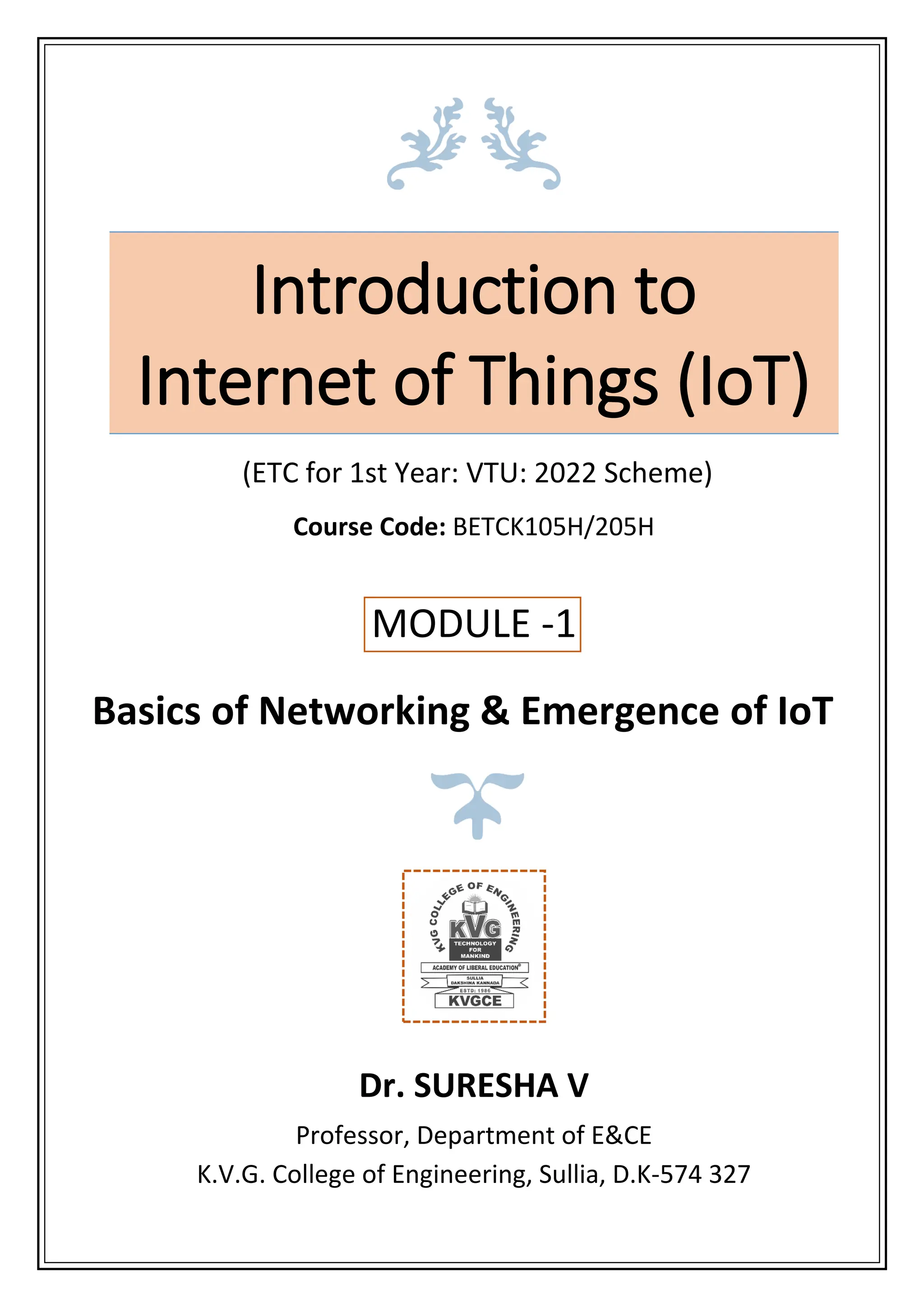 Intro. IoT- Module 1 by Dr.Suresha V, KVGCE | PDF