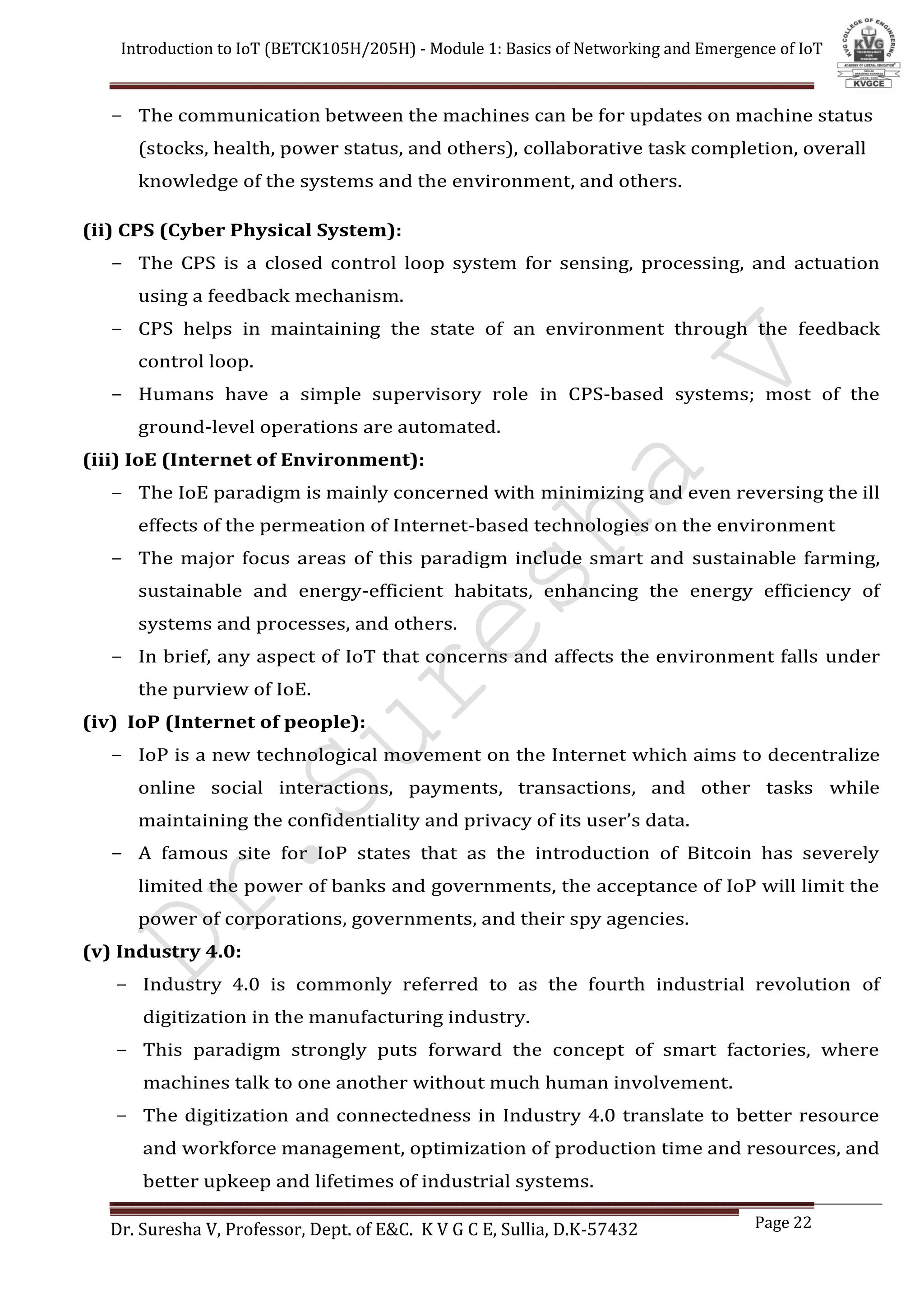 Intro. IoT- Module 1 by Dr.Suresha V, KVGCE | PDF