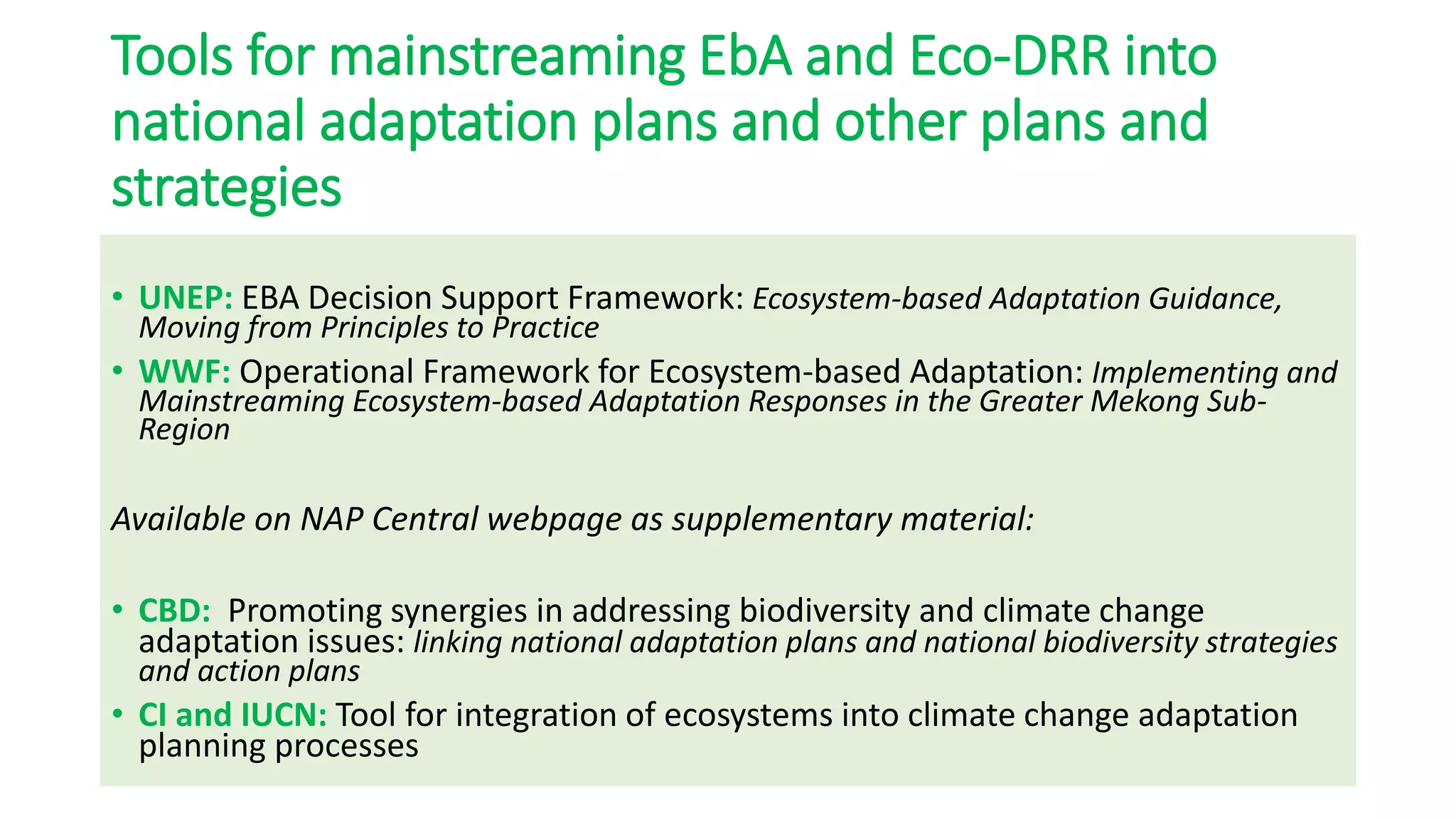 Ecosystem-based approaches to climate change adaptation and disaster risk reduction | PDF