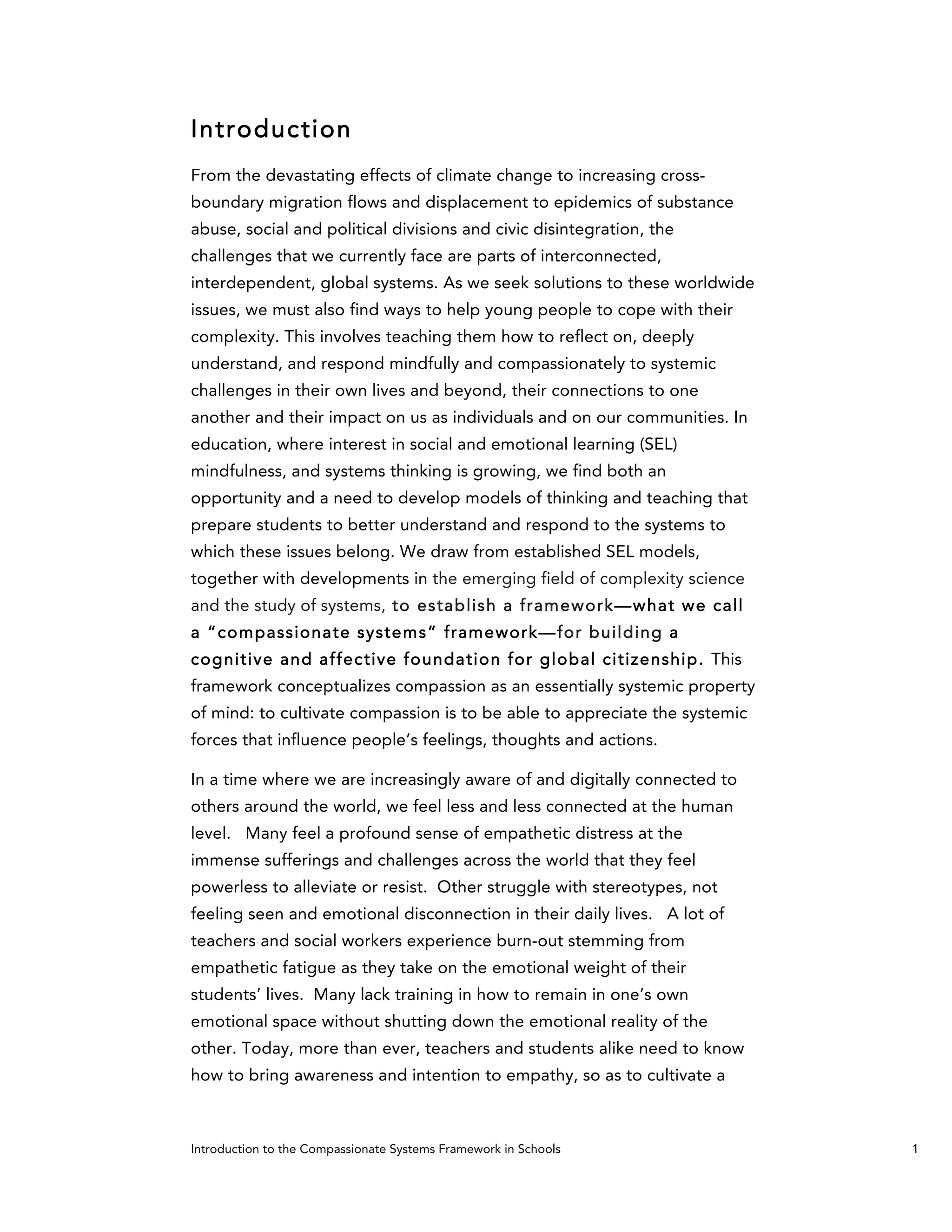 Introduction to the Compassionate Systems Framework in Schools | PDF