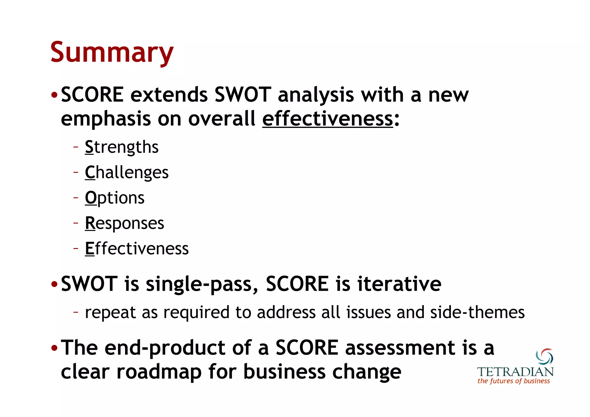 Introduction to SCORE - strategy-assessment beyond SWOT | PPT
