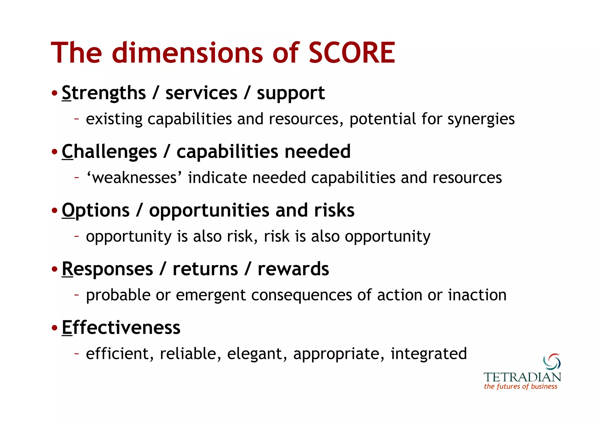 Introduction to SCORE - strategy-assessment beyond SWOT | PPT