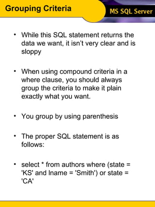 Intro To TSQL - Unit 2 | PPT