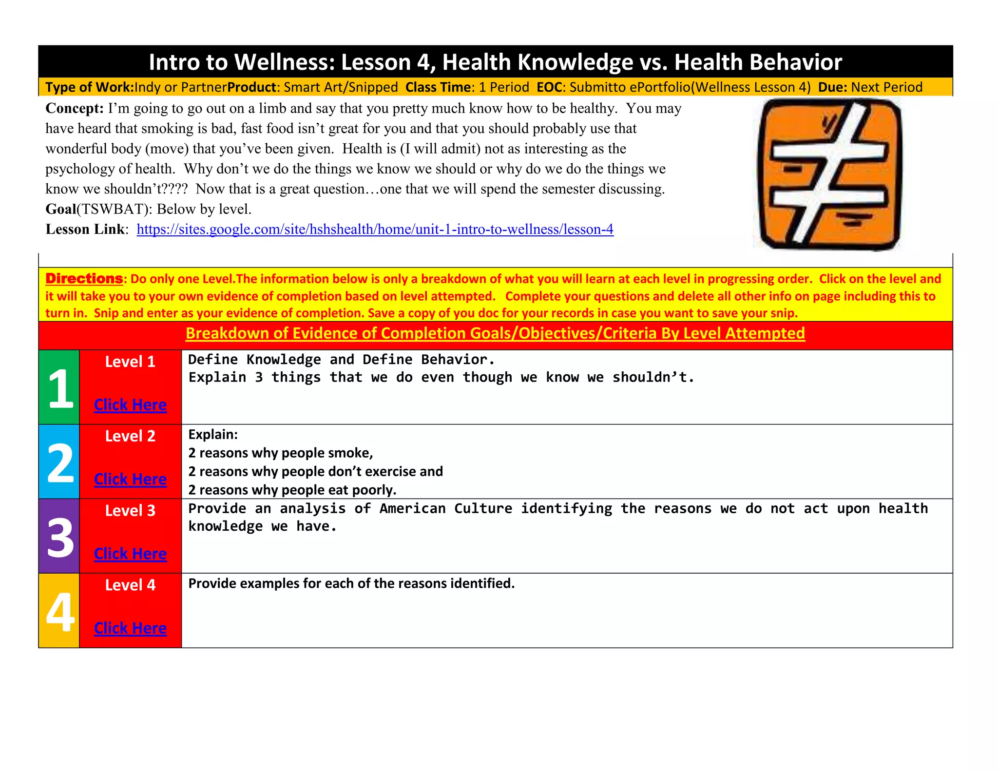 Intro%20to%20 wellness lesson%204-health%20knowledge%20vs.%20health ...