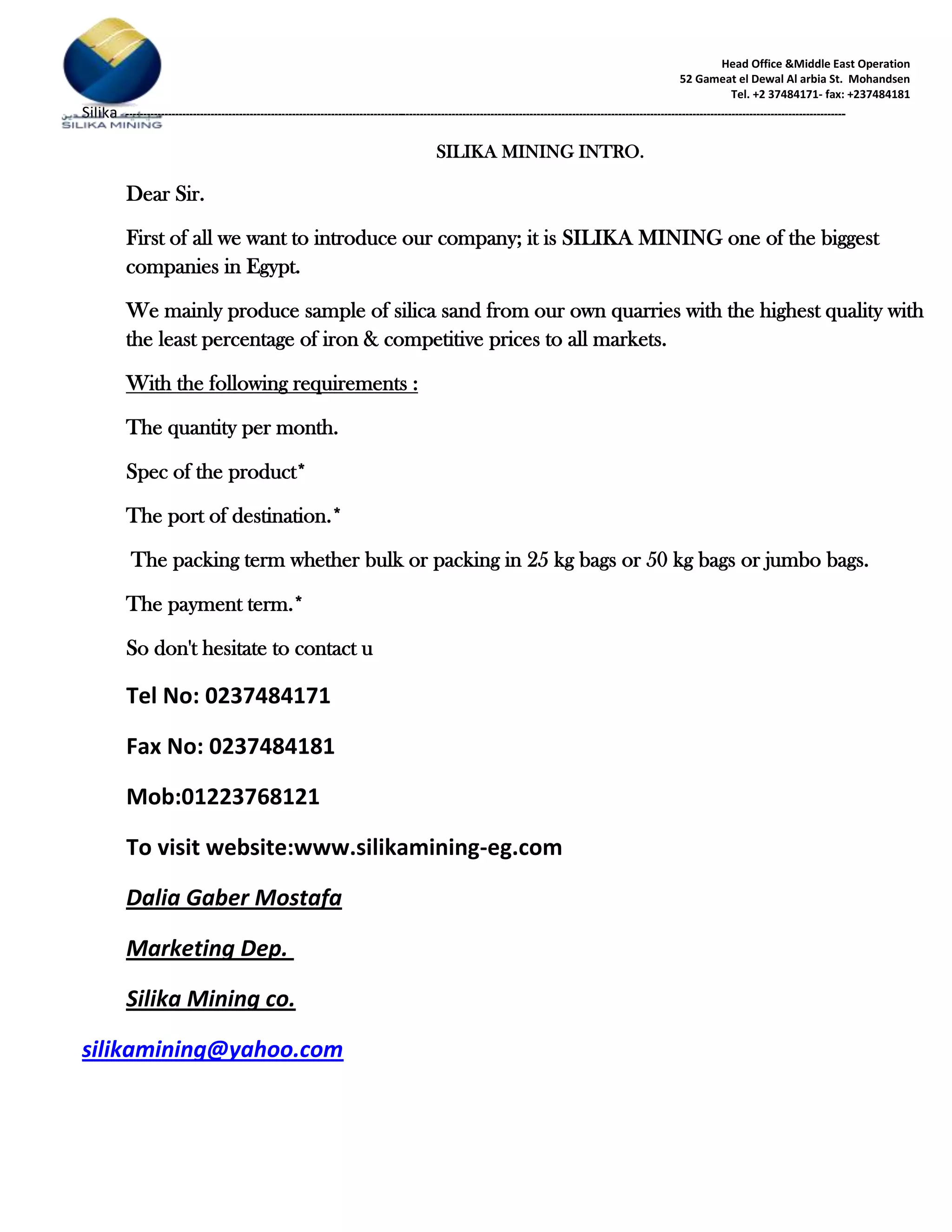 Intro about silika mining | DOCX