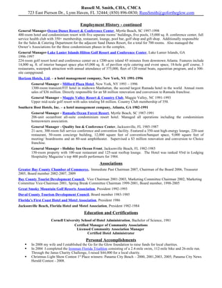 Intro And Resume Of Russ Smith | DOC | Hotels and Motels | Travel Type
