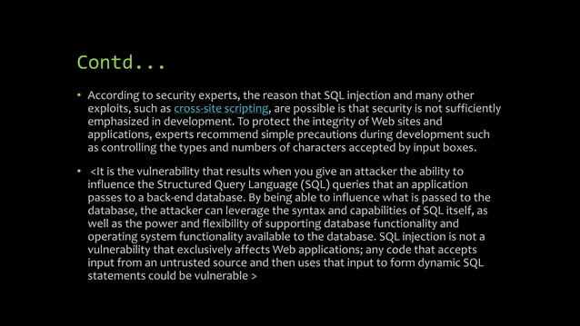 An Introduction Of Sql Injection Buffer Overflow And Wireless Attack Ppt