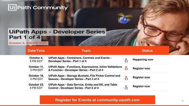Uipath Apps Containers Controls And Events Developer Series Part 1 Of 4 Ppt
