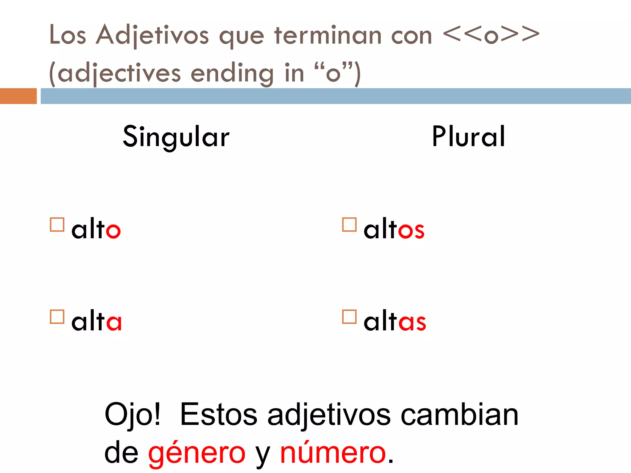 Introducción a los Adjetivos en español | PPT