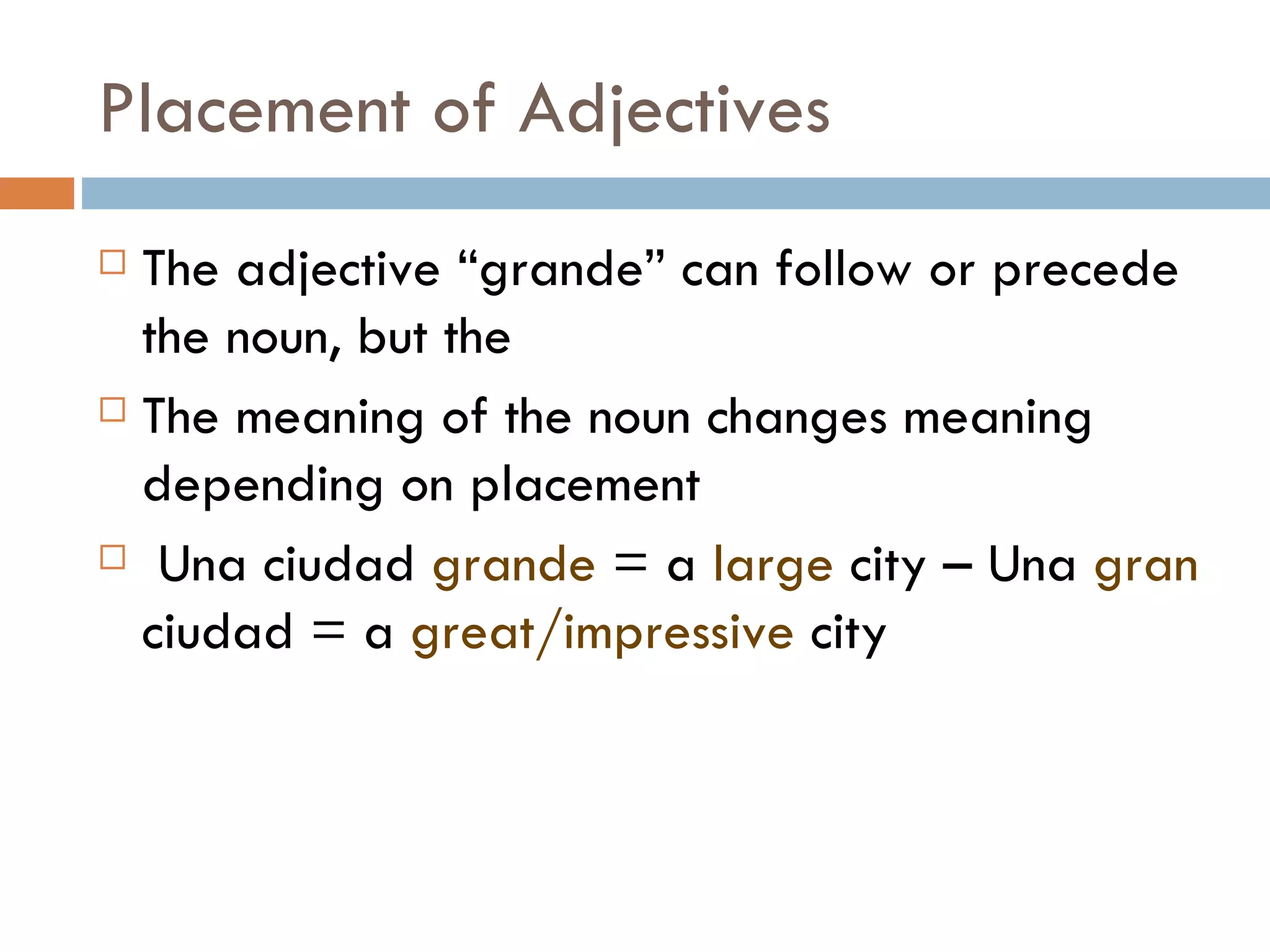 Introducción a los Adjetivos en español | PPT