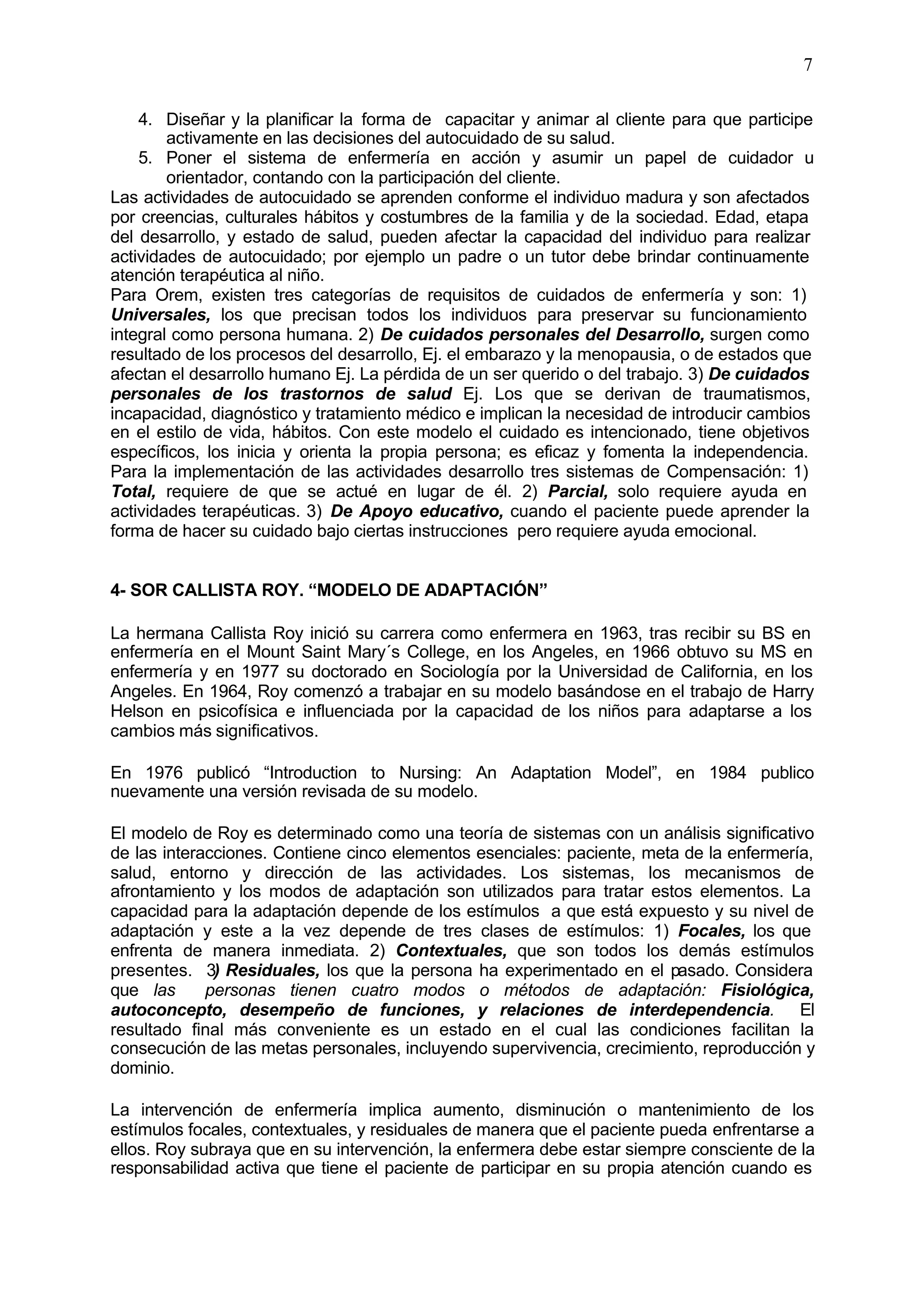Teorias y modelos de enfermeria | PDF