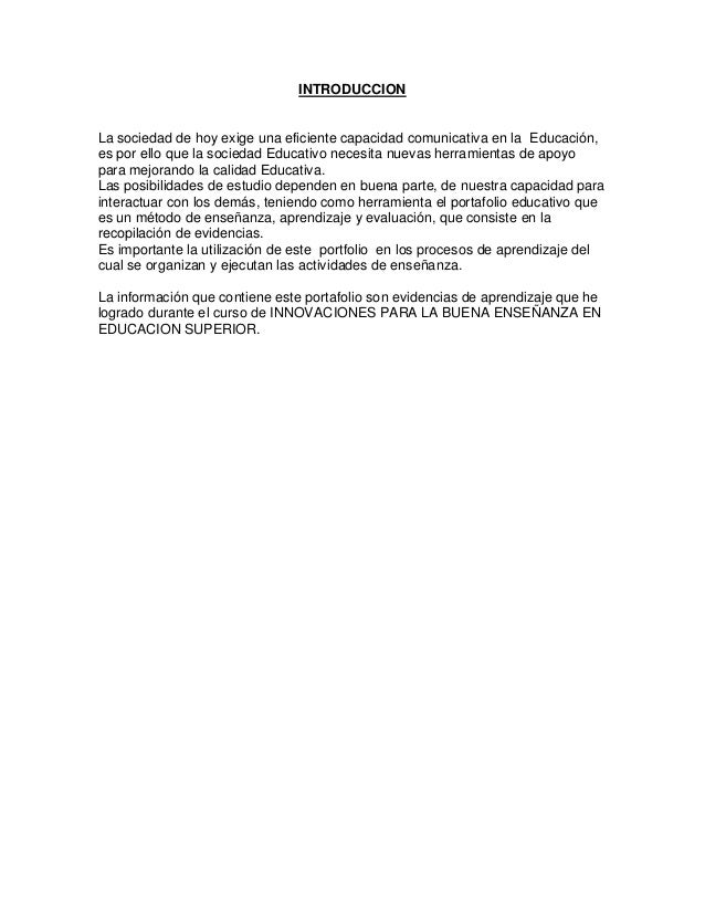 Ejemplo De Introduccion Para Un Portafolio De Evidencias