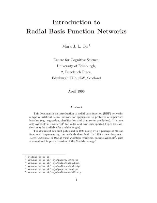 Introduction to Radial Basis Function Networks | PDF
