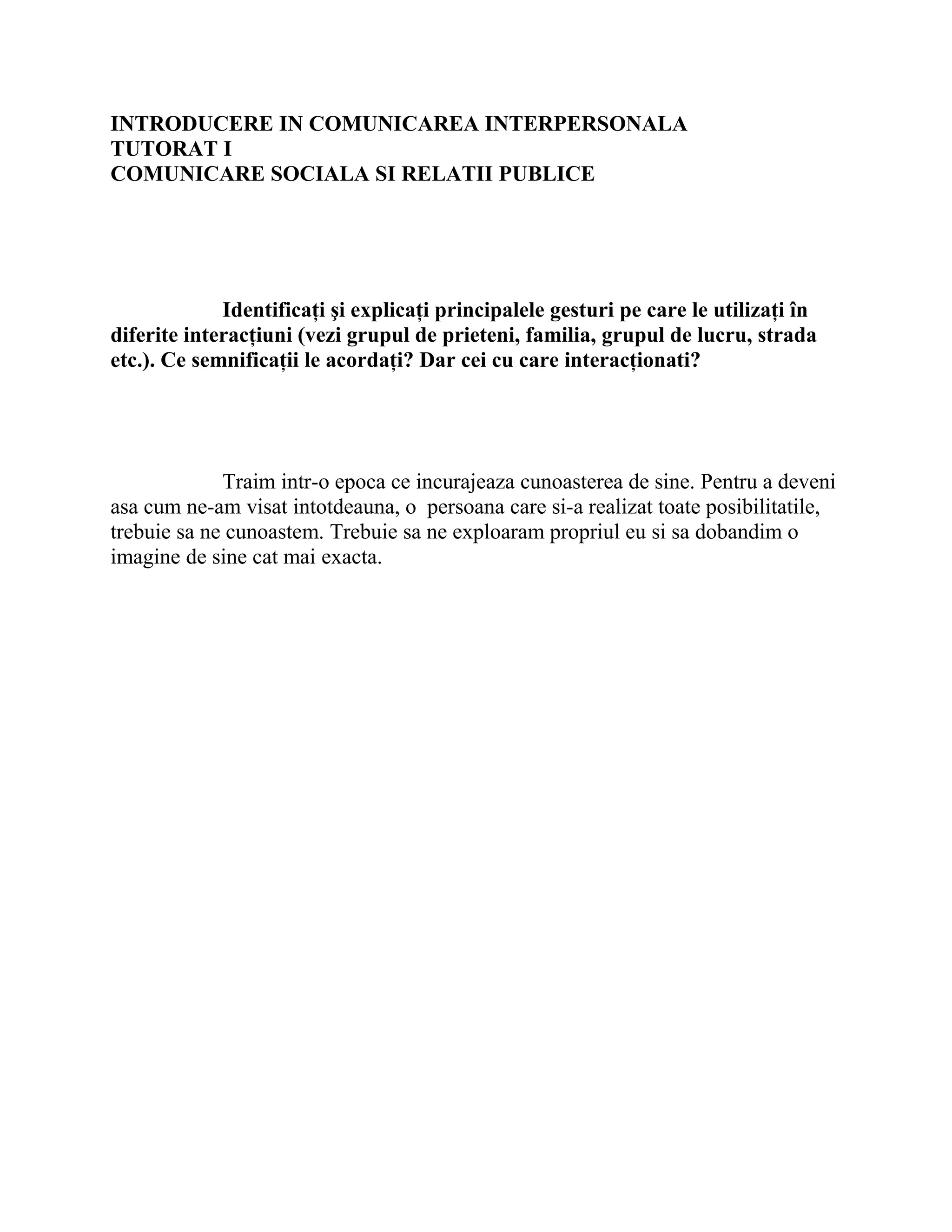 Introducere in comunicarea interpersonala | DOC