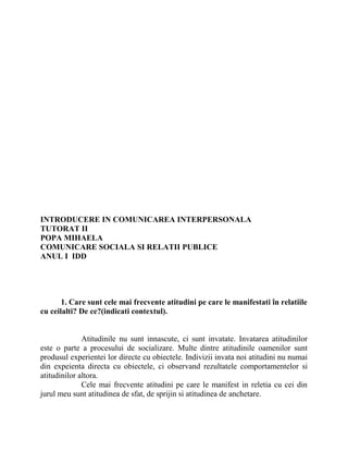 Introducere in comunicarea interpersonala | DOC