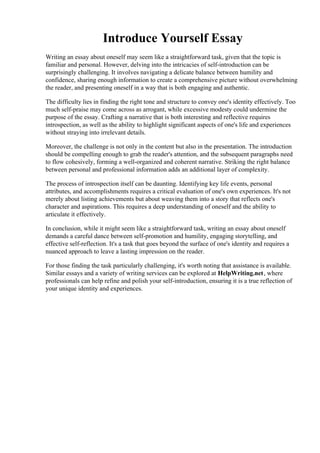 Introduce Yourself Essay. Essay About Someone Changing Your Life ...