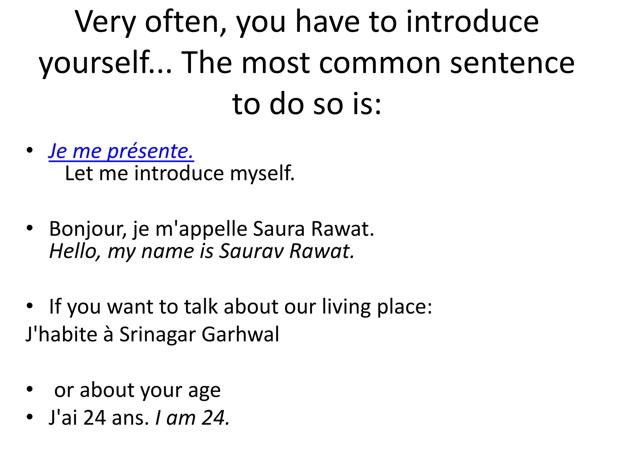 Introduce yourself in french | PPTX