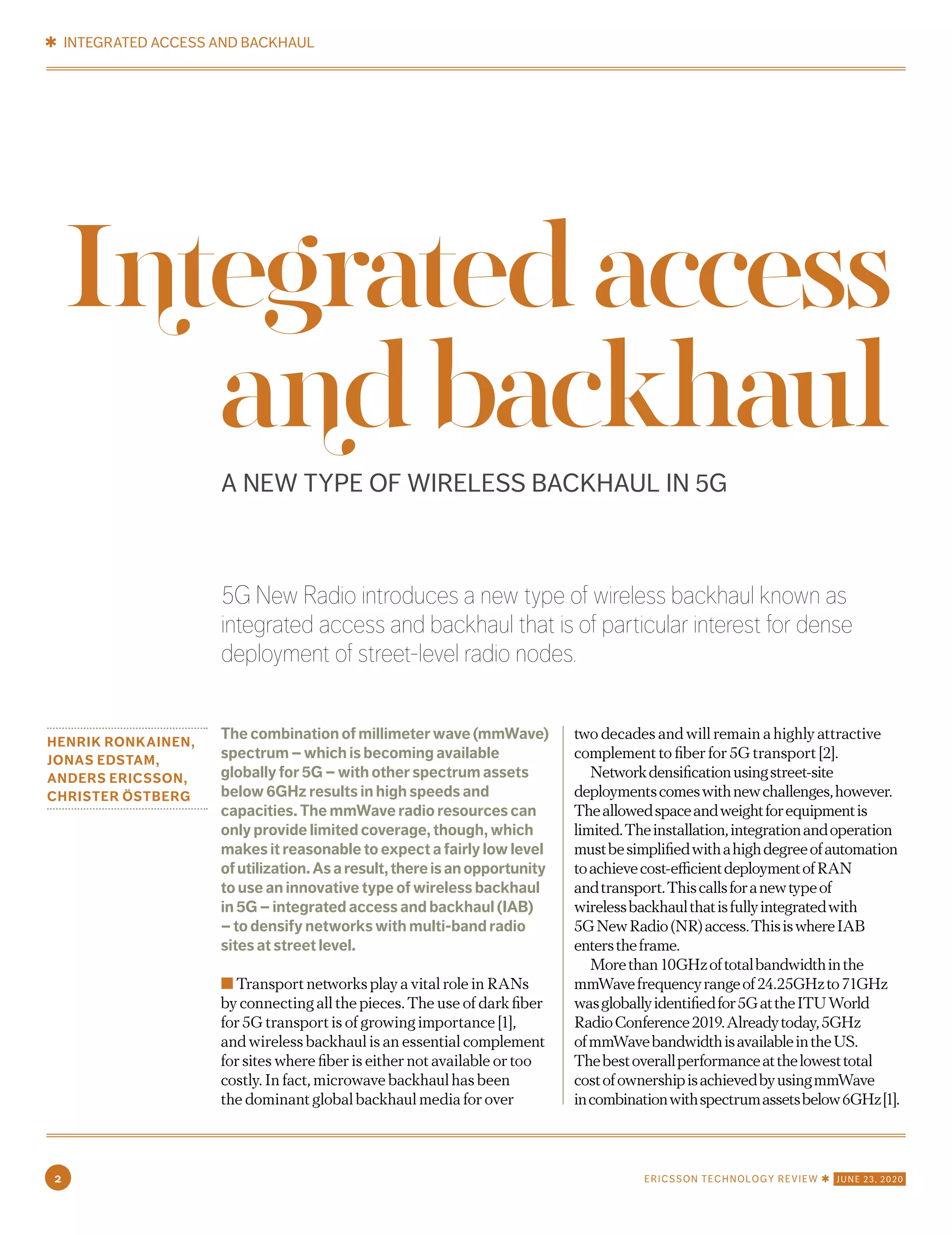 Ericsson Technology Review: Integrated access and backhaul – a new type ...