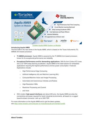 Introducing Aquila: The Next Generation Toradex SoM Family | PDF