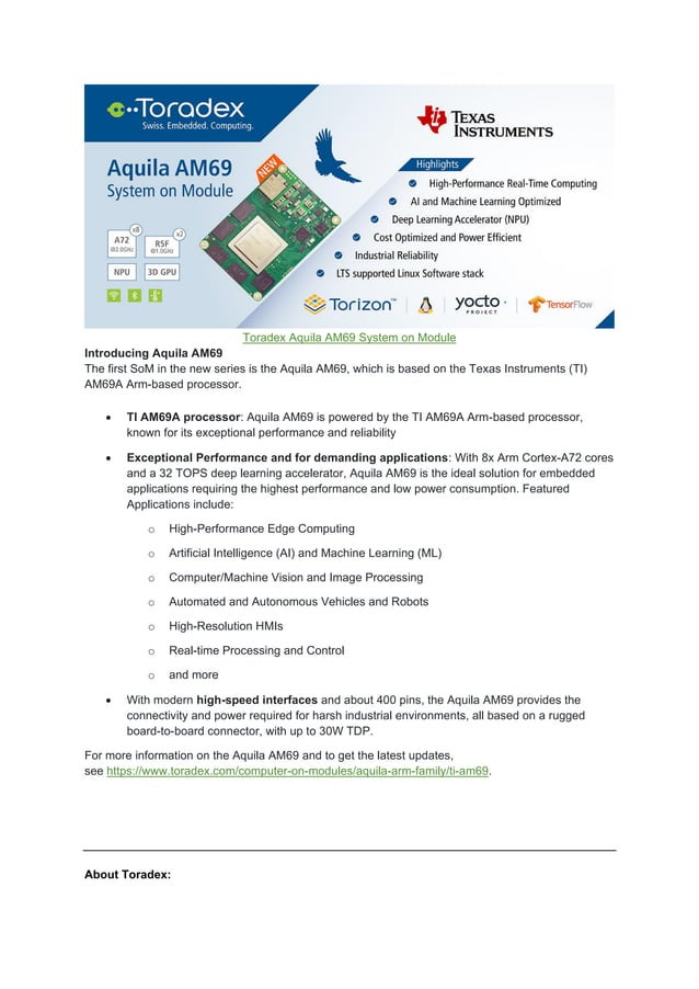 Introducing Aquila: The Next Generation Toradex SoM Family | PDF