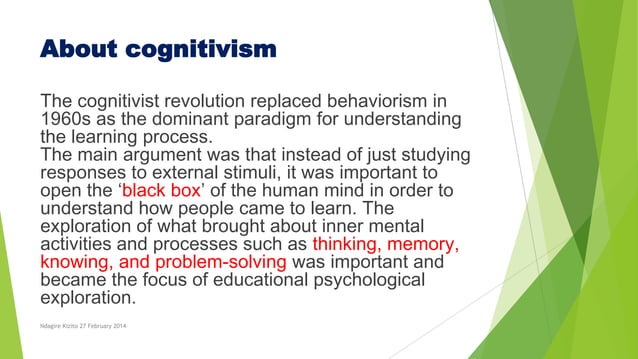 Introducing cognitivism as a learning theory | PPTX