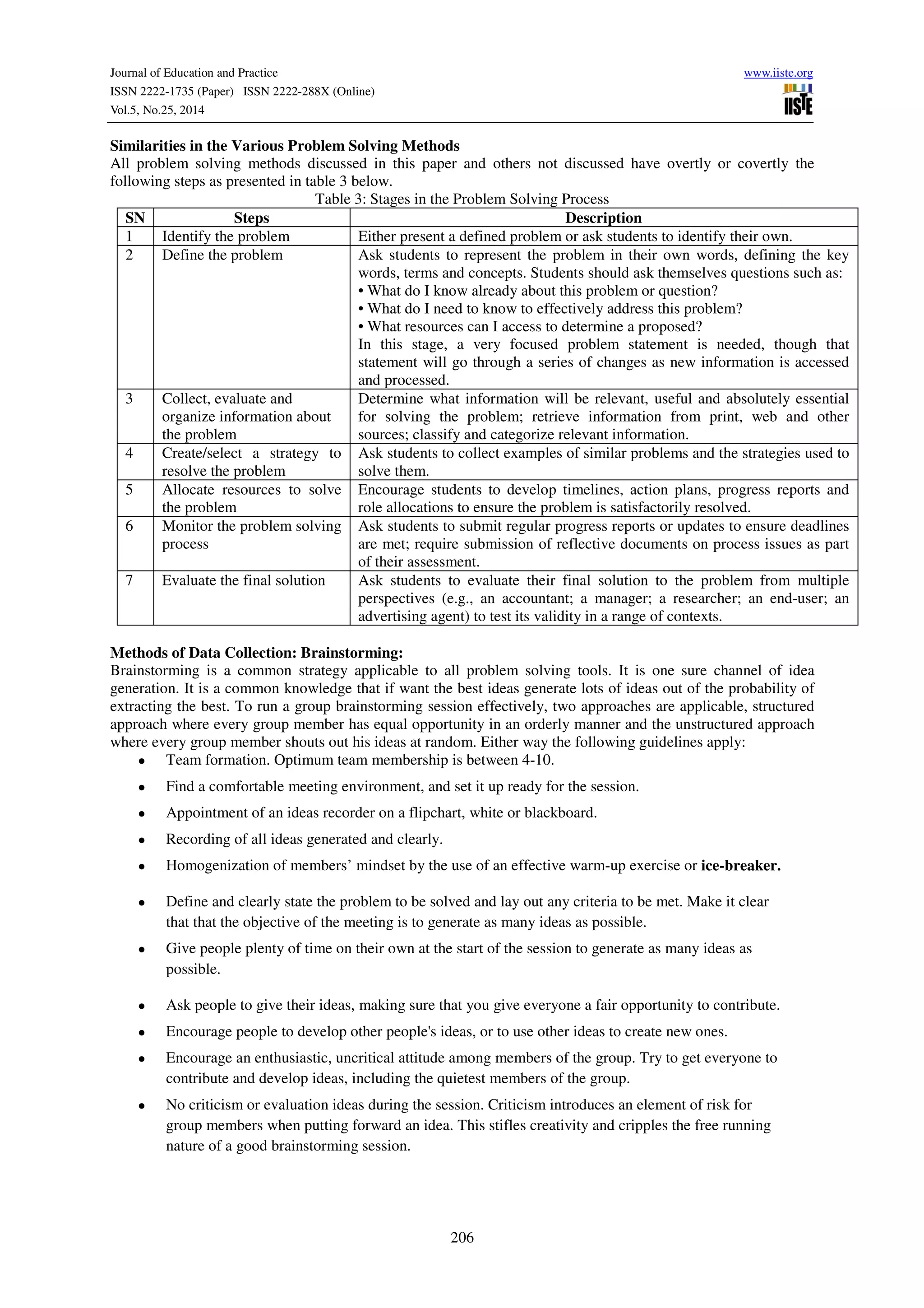 Introducing effective problem solving culture in higher | PDF