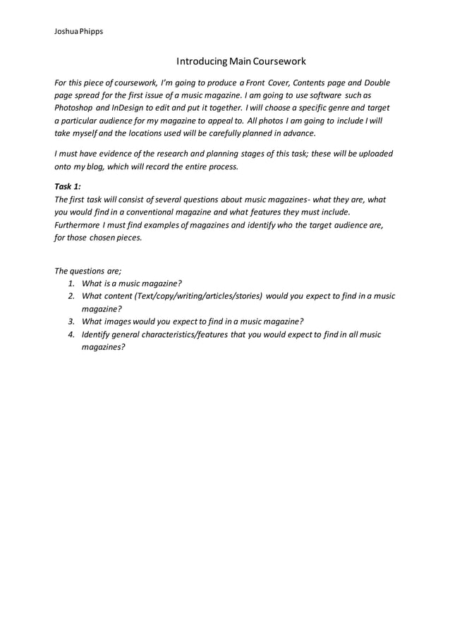 Introducing main coursework | PDF