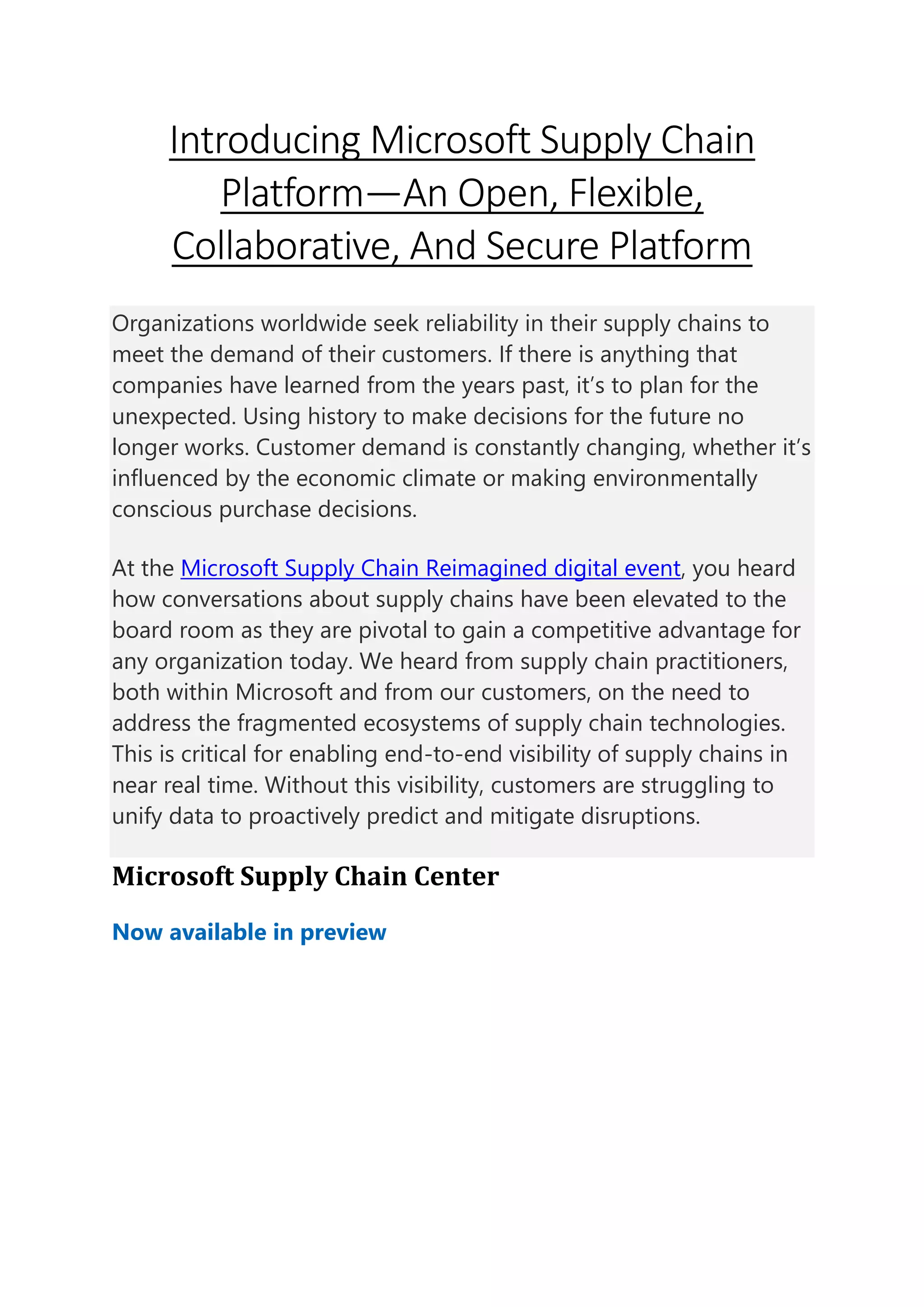 Introducing Microsoft Supply Chain Platform | PDF