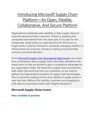 Introducing Microsoft Supply Chain Platform | PDF | Logistics | Business