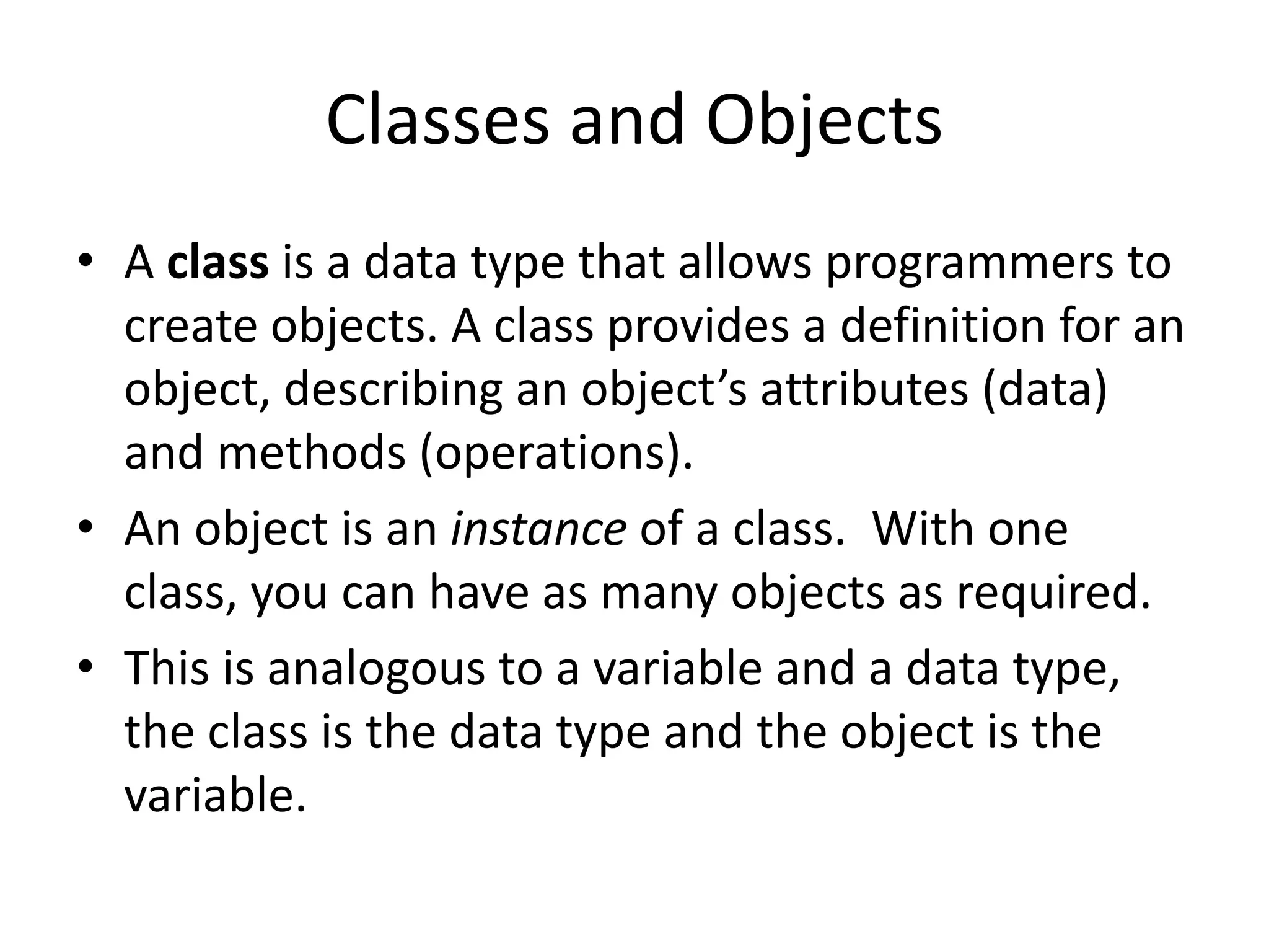 Introducing Object Oriented Programming Oop Ppt