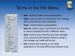 Introducing Open Office Impress Window | PPTX | Operating Systems ...