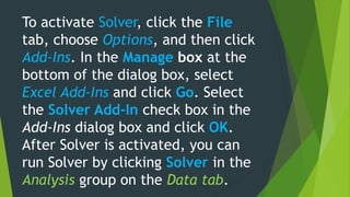Introducing optimization with solver | PPTX