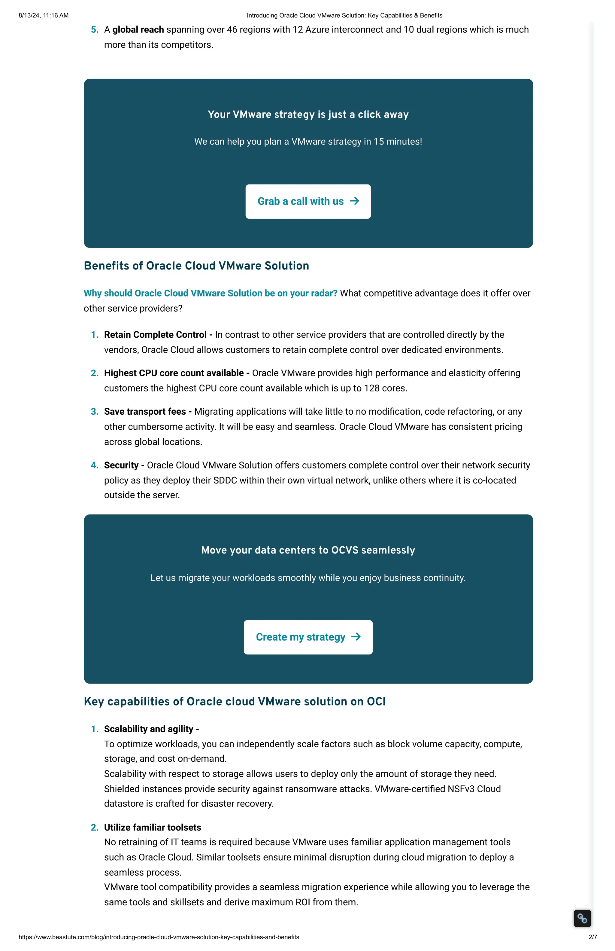 Introducing Oracle Cloud VMware Solution: Key Capabilities & Benefits | PDF