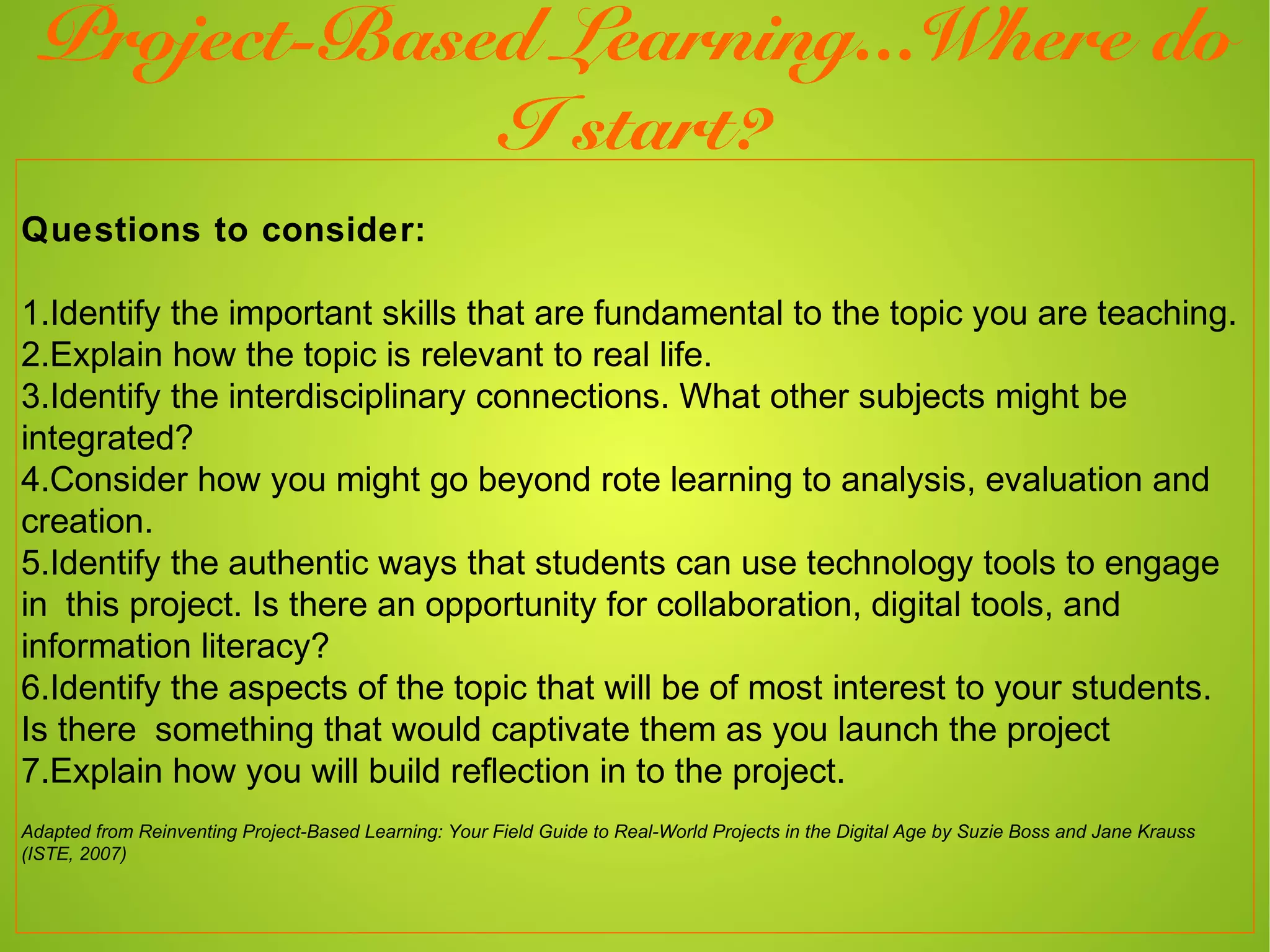Introducing Project Based Learning | PPT
