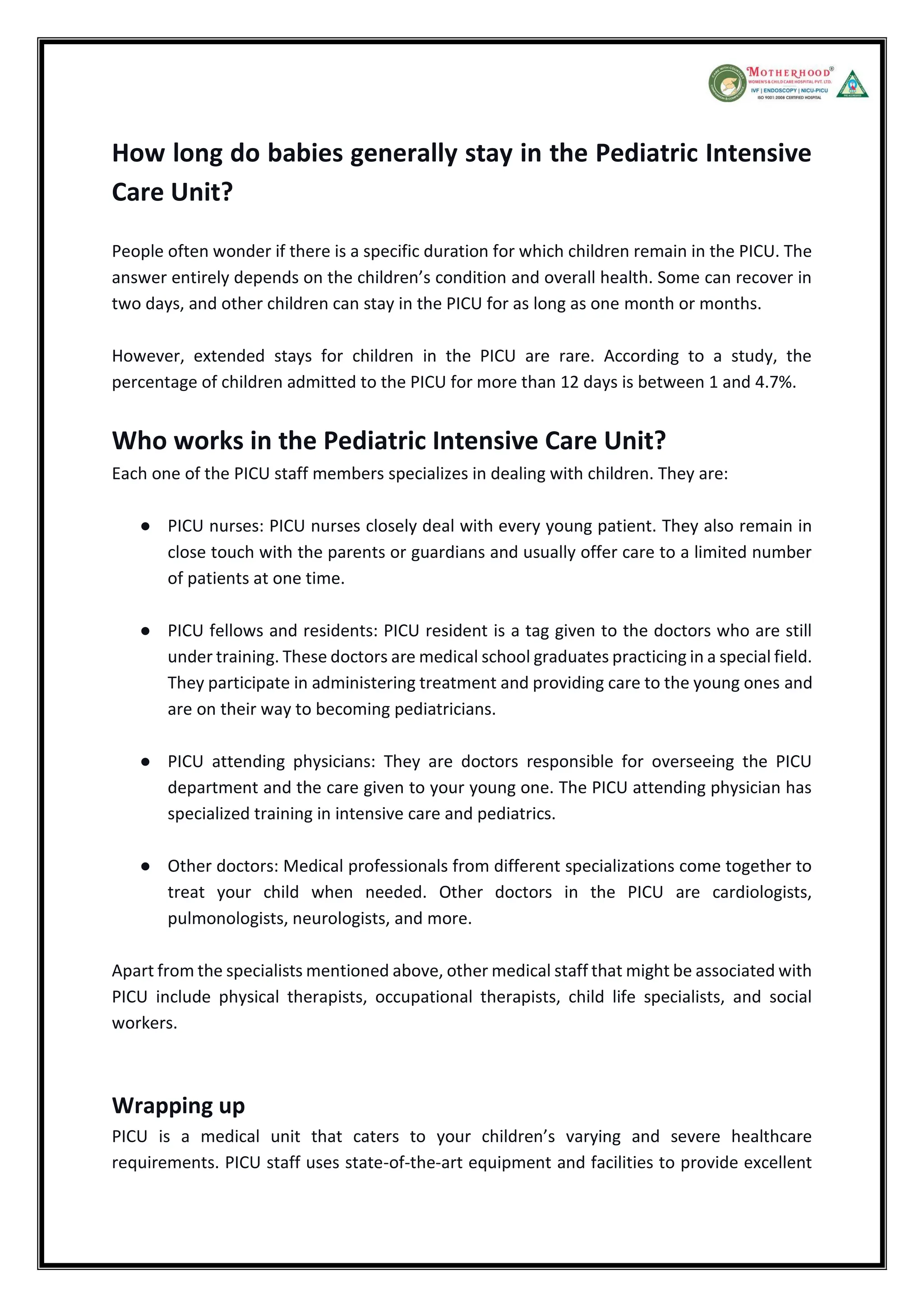 Things to know about Pediatric Intensive Care Unit | PDF