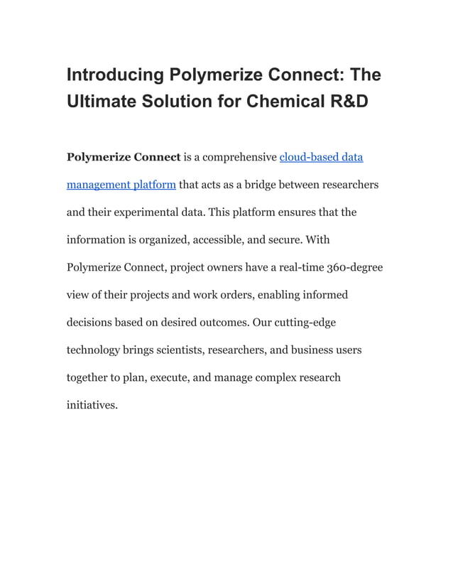 Introducing Polymerize Connect_ The Ultimate Solution for Chemical R&D ...