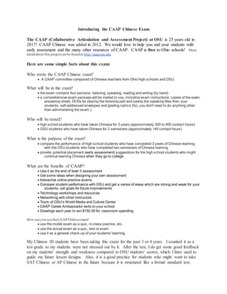 Introducing the CAAP Chinese Exam | PDF
