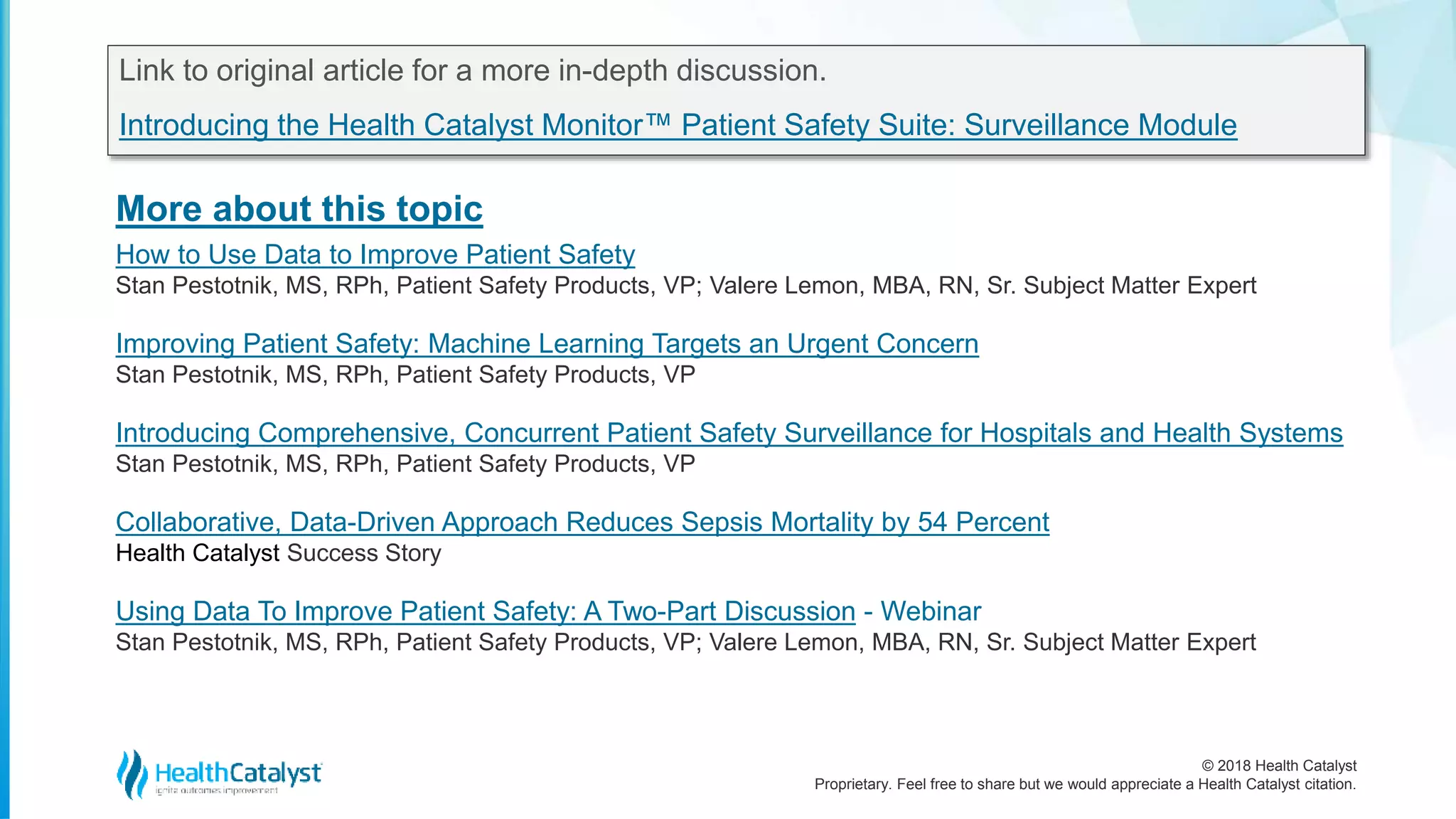 Introducing the Health Catalyst Monitor™ Patient Safety Suite ...