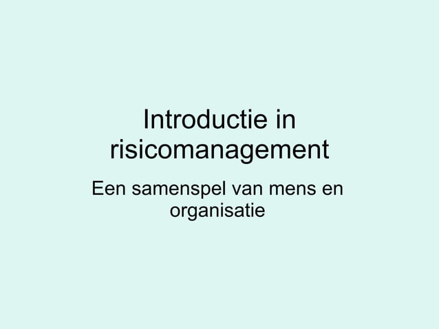 Introductie In Risicomanagement | PPT