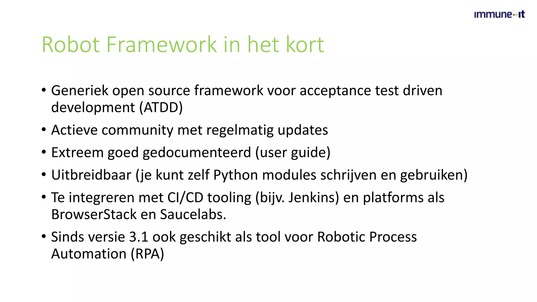 Introductie robot framework | PPT