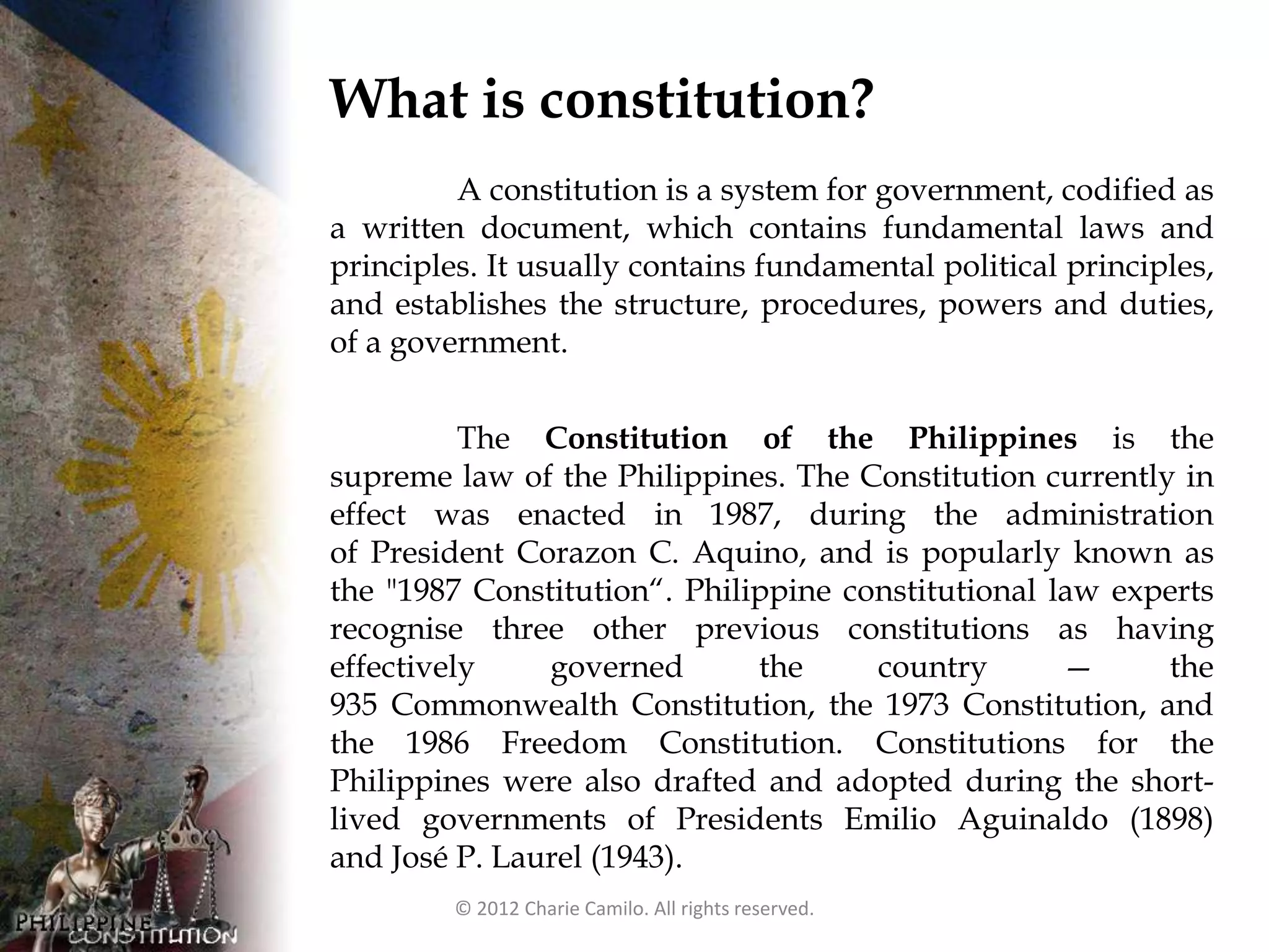 Introduction to Philippine Constitution 1987 | PPTX