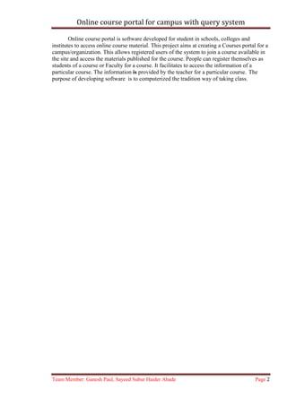 Online course portal for campus with query system | DOCX