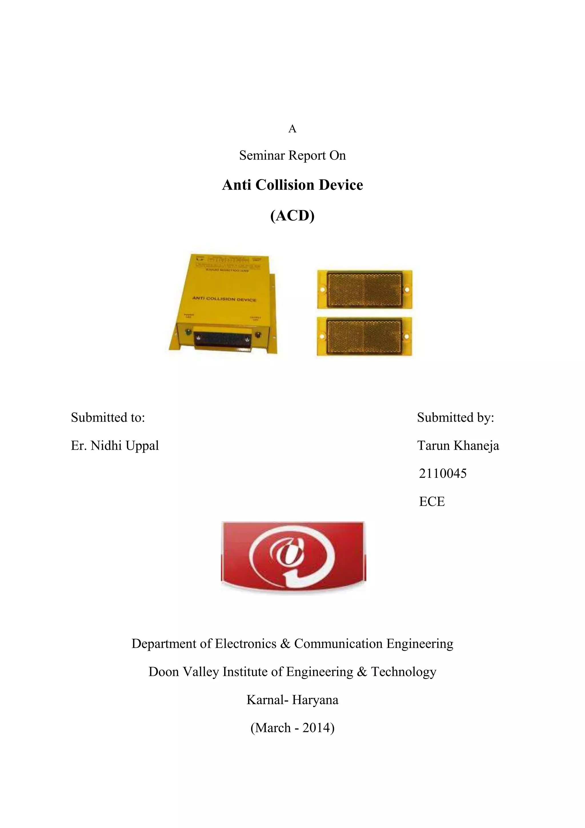 Seminar Report On ACD i.e. Anti collision Devices by Tarun khnaeja ( 09034406598) | DOCX | Rail ...