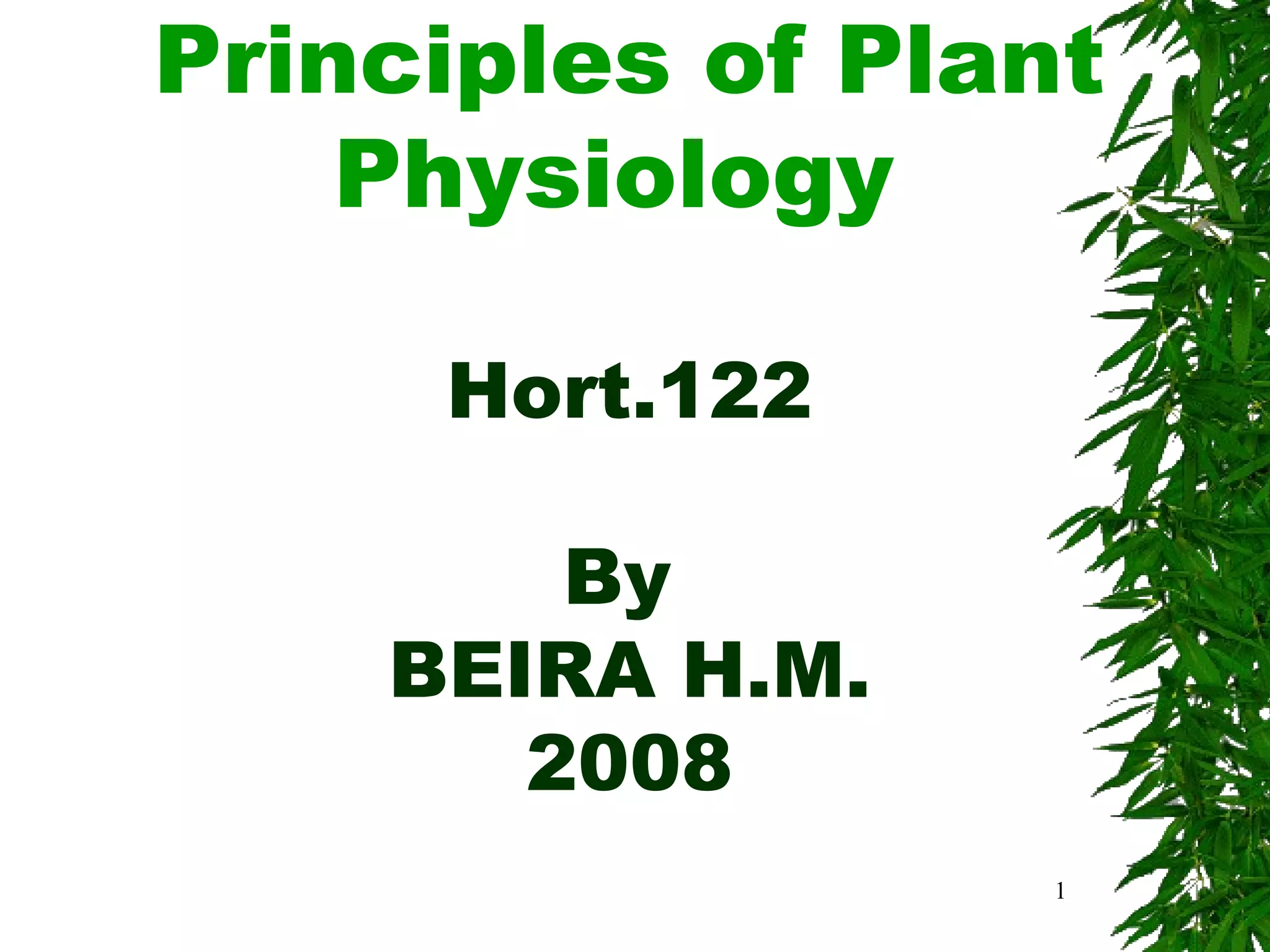 Introduction to principles of plant physiology | PPT