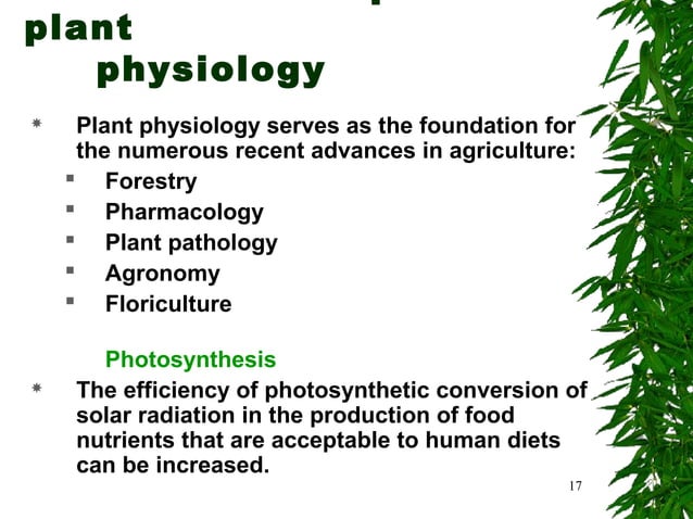 Introduction to principles of plant physiology | PPT | Agriculture ...