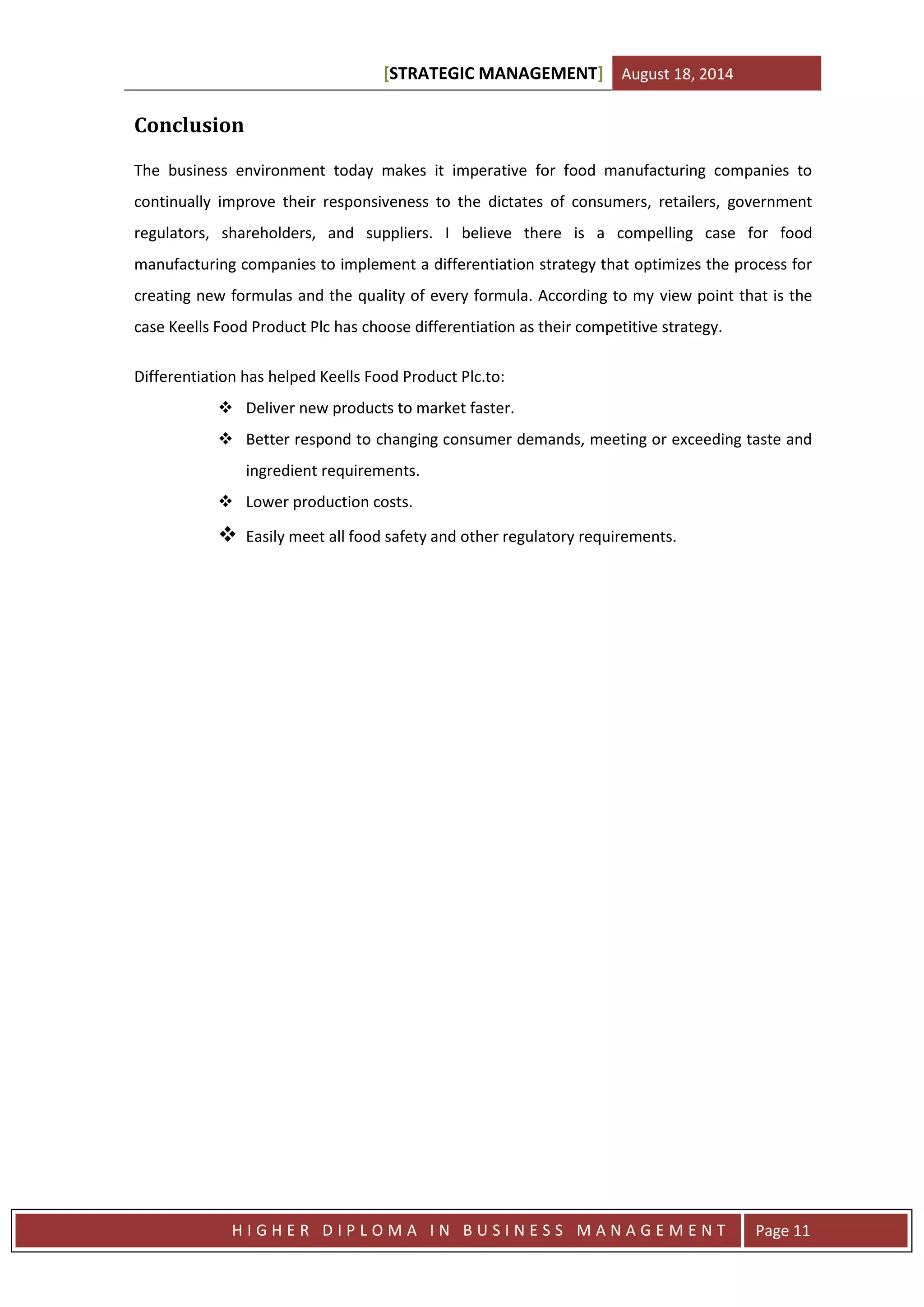 strategic practices of the of Keells Food Product PLC | DOCX