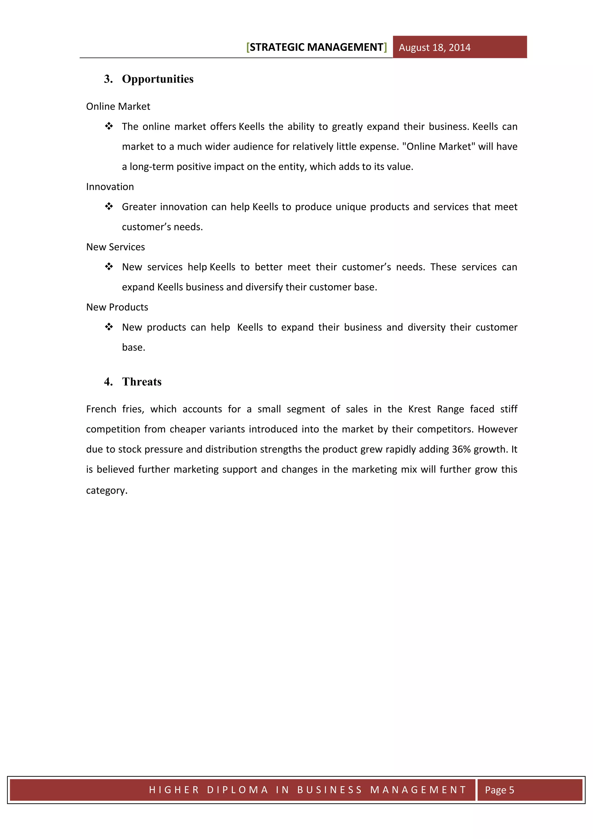 strategic practices of the of Keells Food Product PLC | DOCX