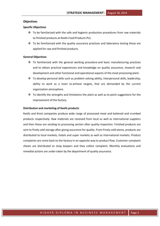 strategic practices of the of Keells Food Product PLC | DOCX