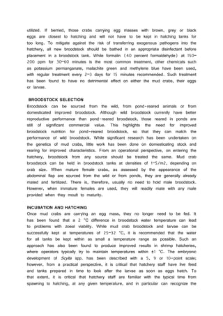Hatchery Management of Oyster, Mud crab and Mussel | DOCX