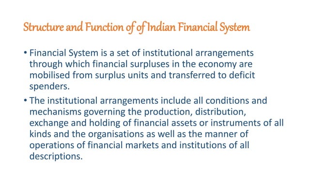 STRUCTURE AND FUNCTIONS OF INDIAN FINANCIAL SYSTEM | PPTX | Business ...
